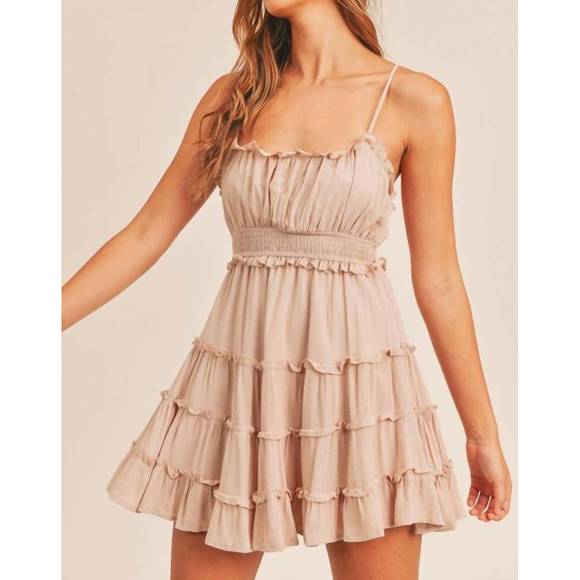 MABLE | Dresses | New Mable Dash Ruffle Tier Mini Dress In Taupe | Poshmark